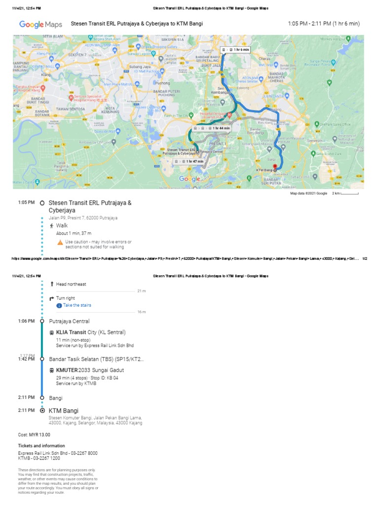 Stesen Transit ERL Putrajaya & Cyberjaya To KTM Bangi - Google Maps ...