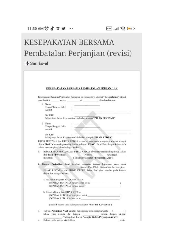 Contoh Perjanjian Pembatalan | PDF