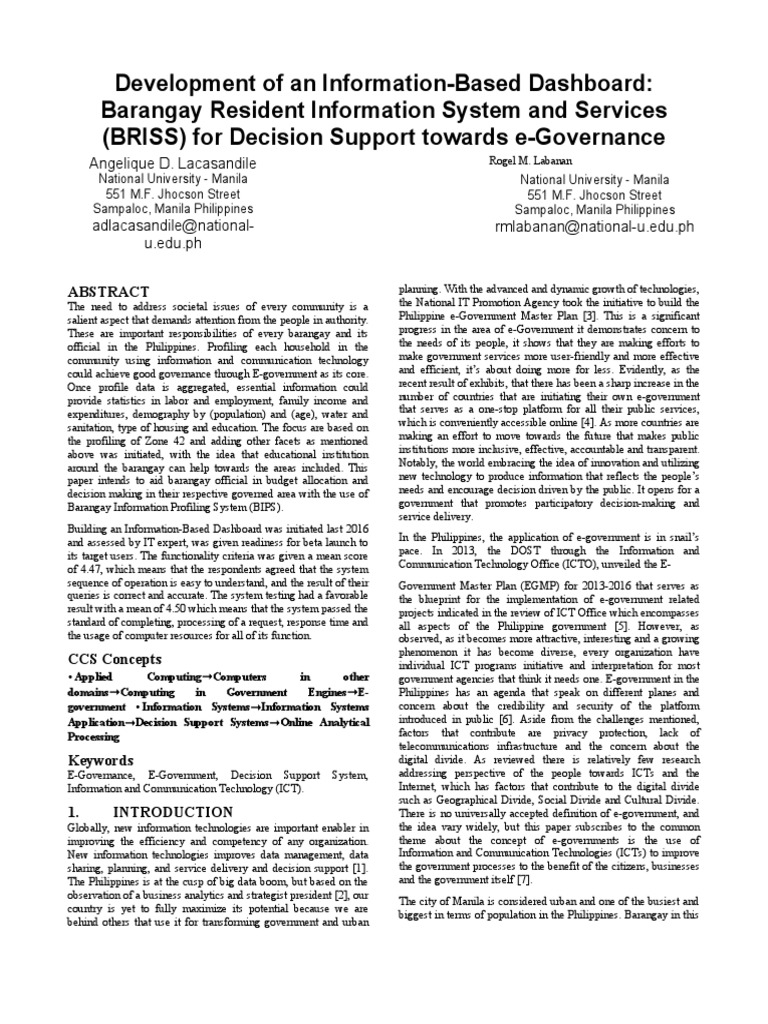 Development of An Information-Based Dashboard: Barangay Resident ...