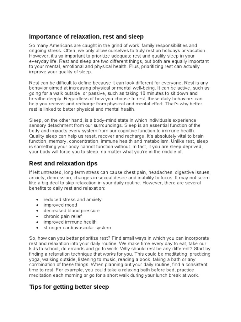 Benefits of Rest and Relaxation | PDF | Relaxation (Psychology) | Sleep