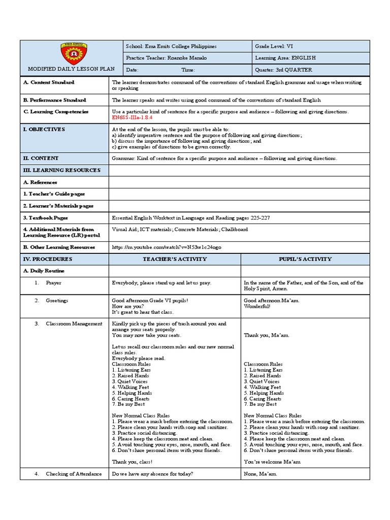 Understanding Imperative Sentences: A Lesson on Following and Giving ...