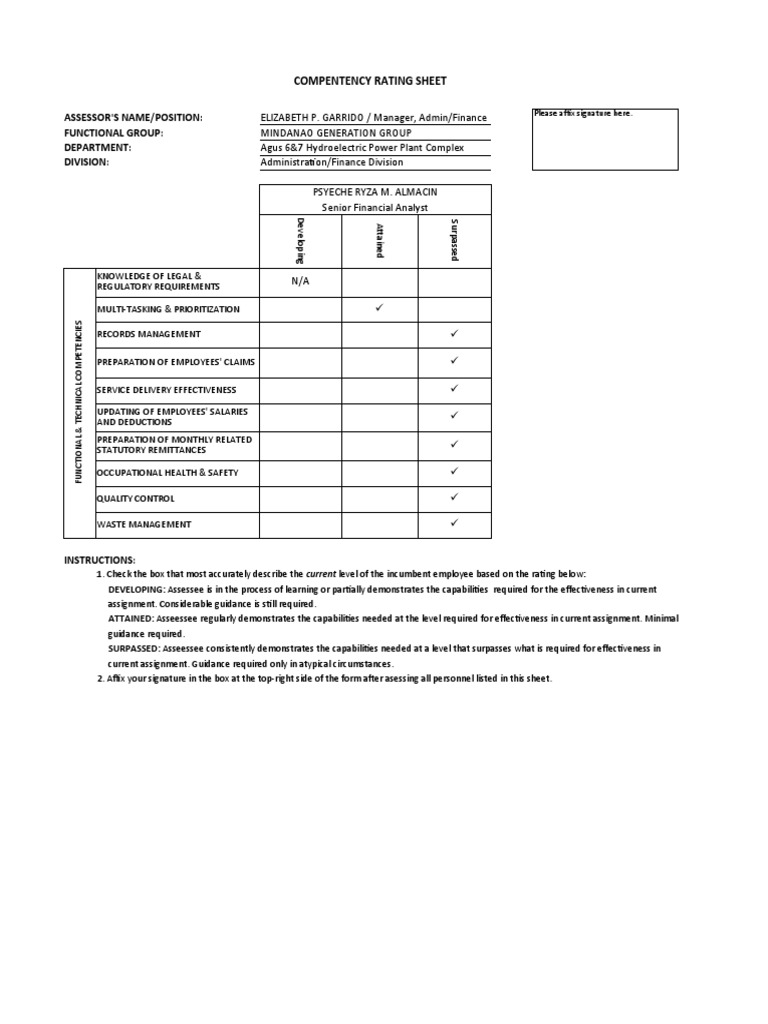 Competency Rating Sheet Prma | Download Free PDF | Business | Economies