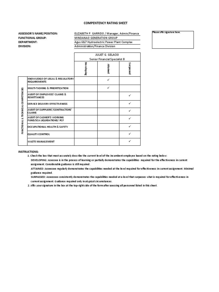 Competency Rating Sheet JGG | PDF | Business | Economies