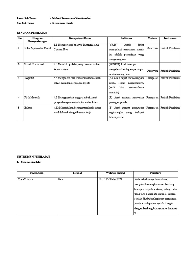 INSTRUMEN PENILAIAN Puzzle | PDF