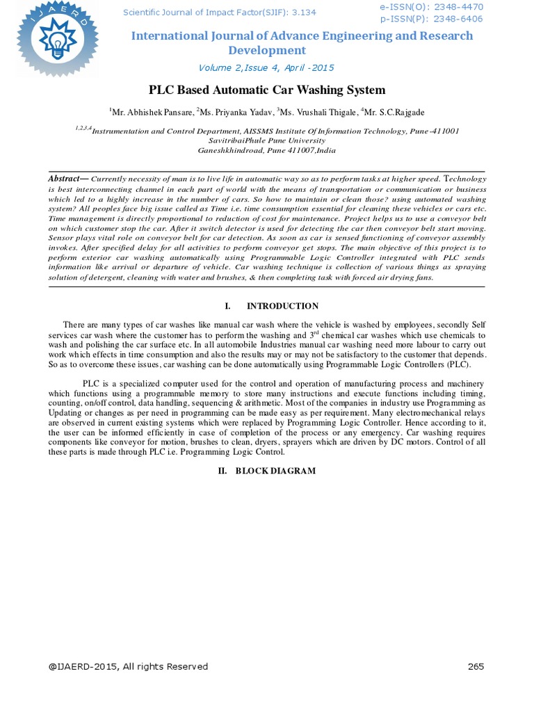 PLC Based Automatic Car Washing System-18849 | PDF | Programmable Logic ...