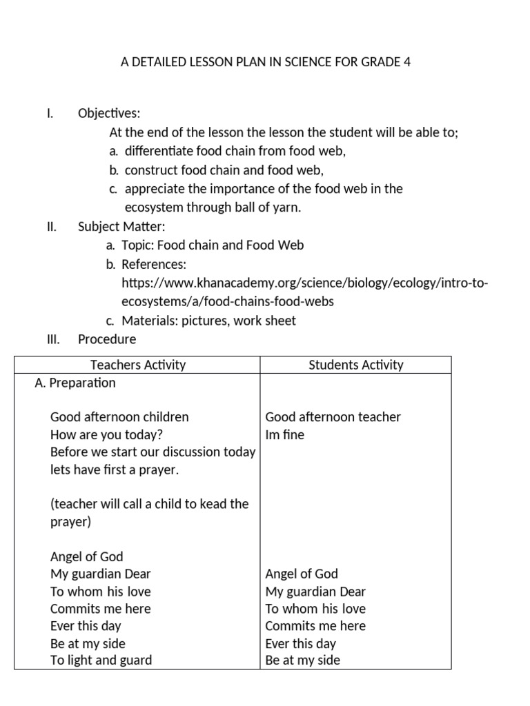 A Detailed Lesson Plan in Science For Grade 4 | PDF | Food Web ...