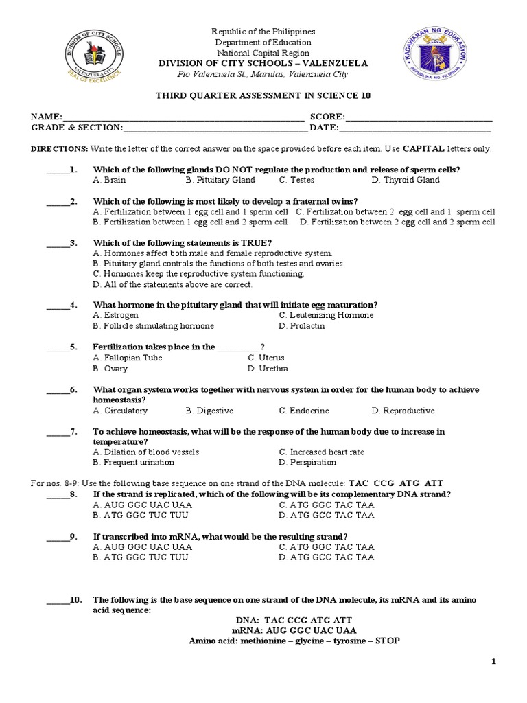 Science 10 3rd Quarter Assessment | PDF | Ovary | Human Body