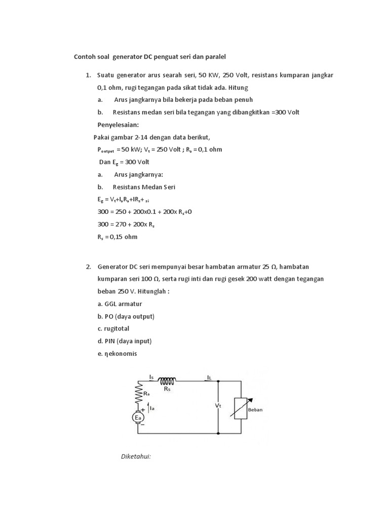 Contoh Soal Generator DC Penguat Seri Da | PDF