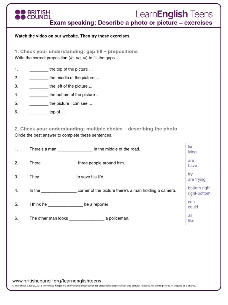 Photo Description Exercises | PDF