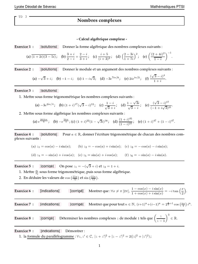 Nombres Complexes TD3 | PDF | Nombre complexe | Racine carrée