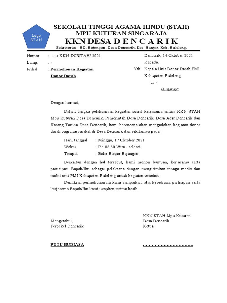 Surat Permohonan Donor Darah | PDF