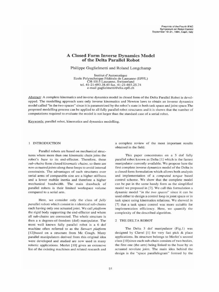 General Solution For The Dynamic Modeling of Parallel Robots | PDF | Geometry | Kinematics