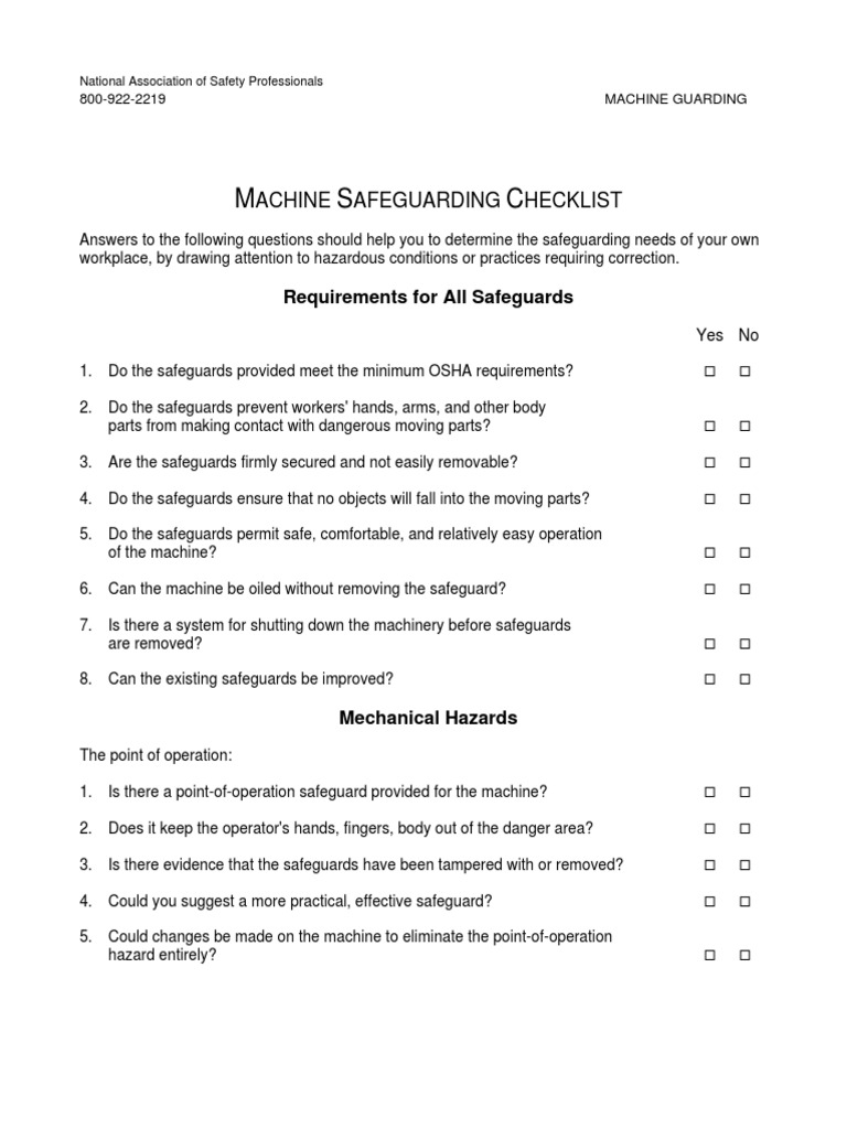 Achine Afeguarding Hecklist: Requirements For All Safeguards | PDF ...