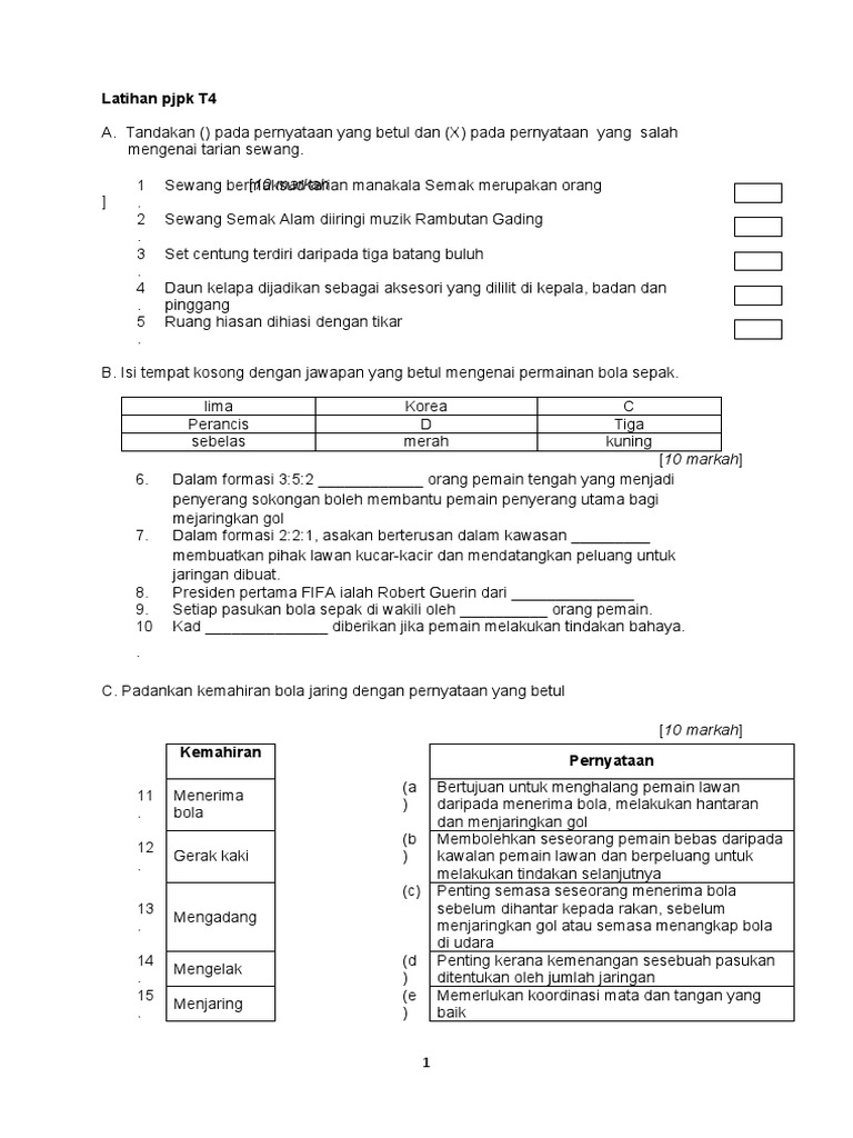 Latihan PJPK T4 | PDF
