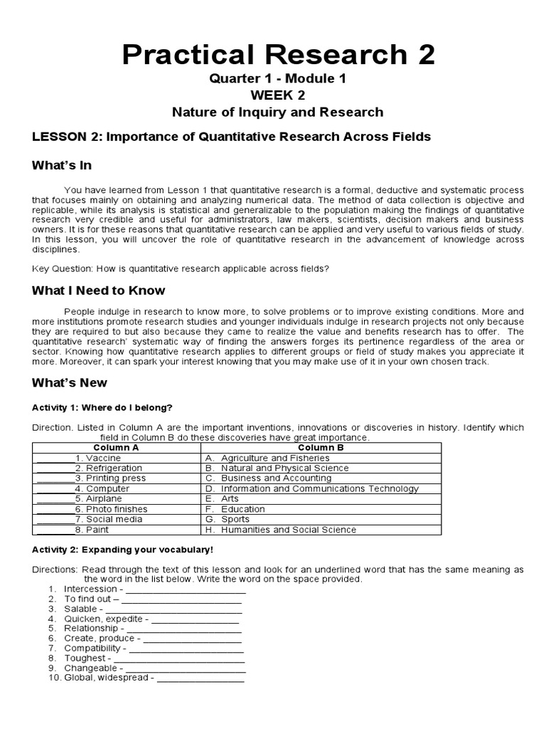 Grade 12 - Practical Research 2 Q1W2 | PDF | Quantitative Research ...