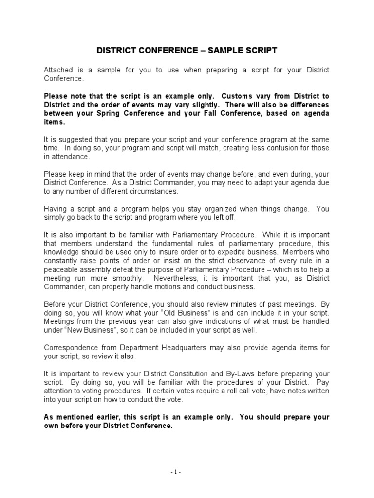 Business Meeting Script Example | PDF | Pledge Of Allegiance | Agenda ...