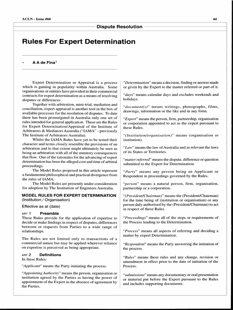 Rules For Expert Determination | PDF | Arbitration | Indemnity