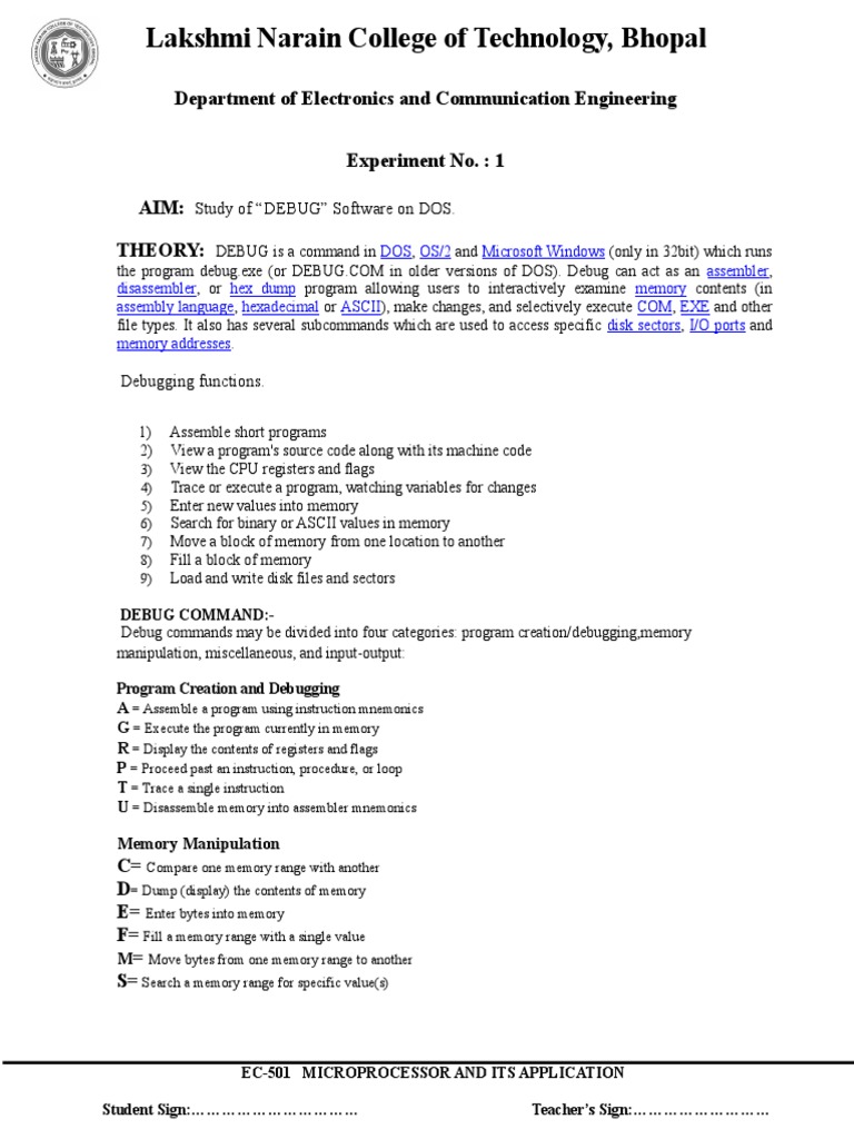 DOS Debugging for ECE Students | PDF | Assembly Language | Computing