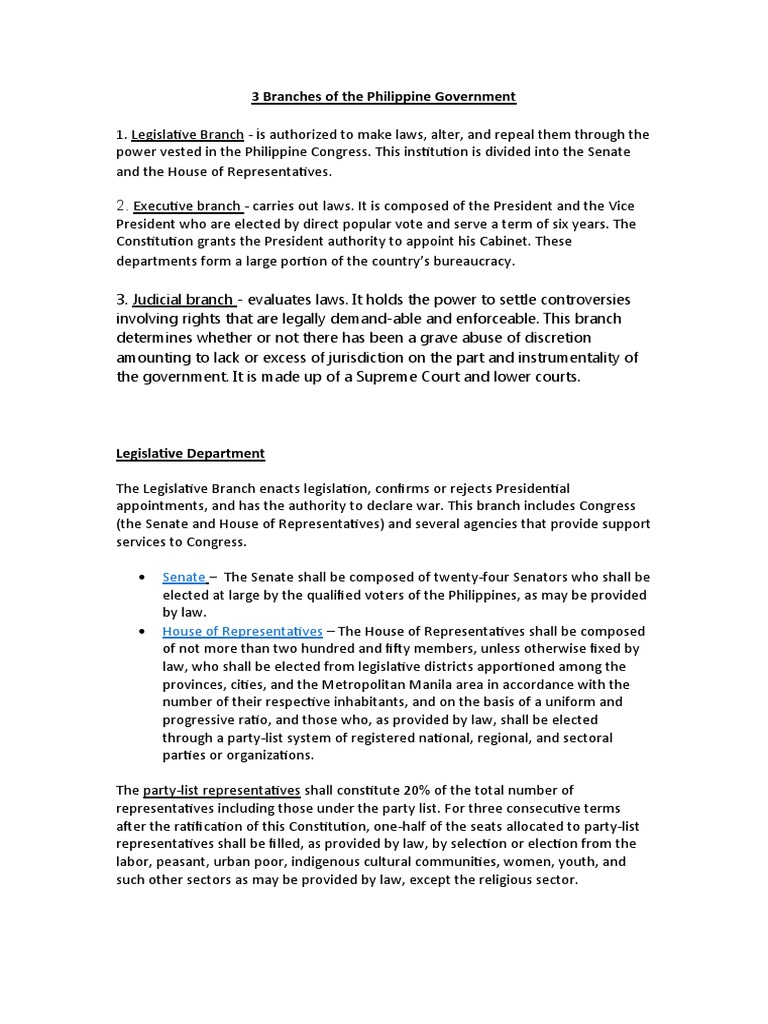 3 Branches of The Philippine Government | PDF | World Politics ...