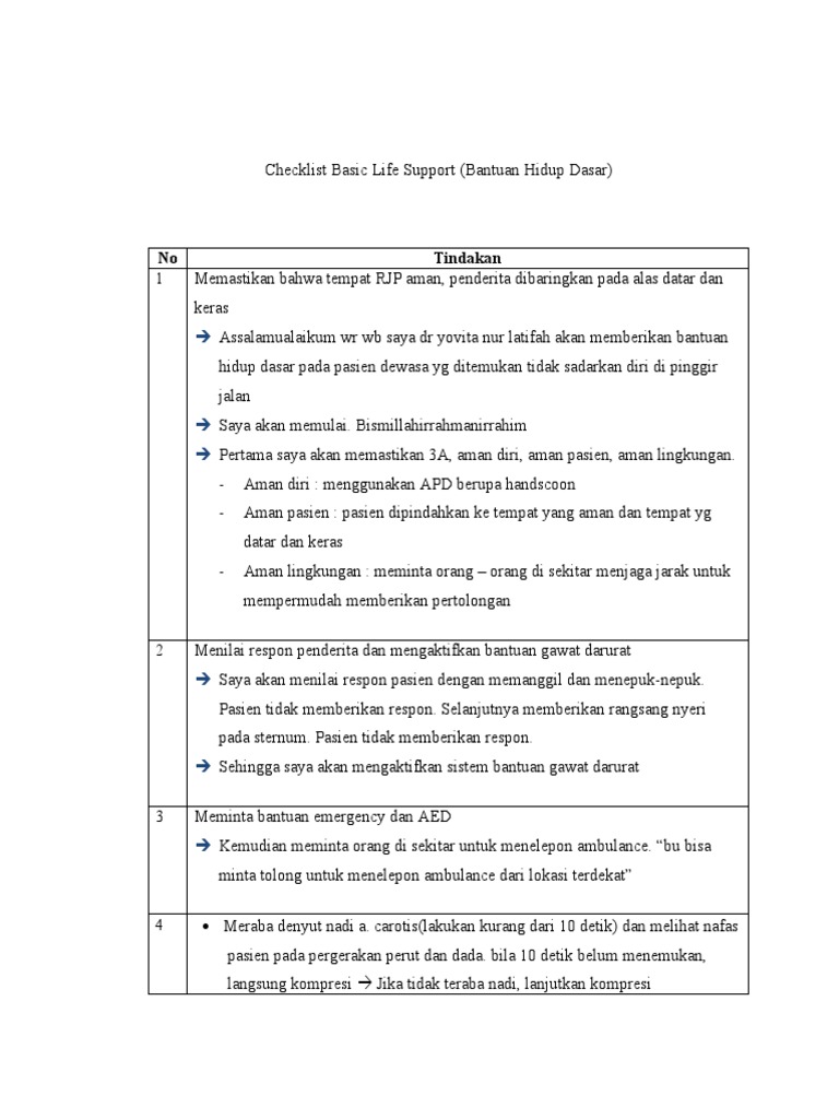 Checklist Basic Life Support | PDF