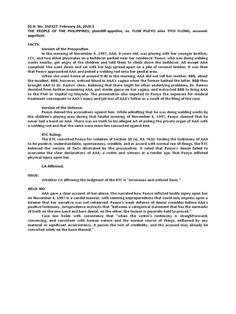 The People of The Philippines vs. Flor Pueyo Alias Tito Flong | PDF ...