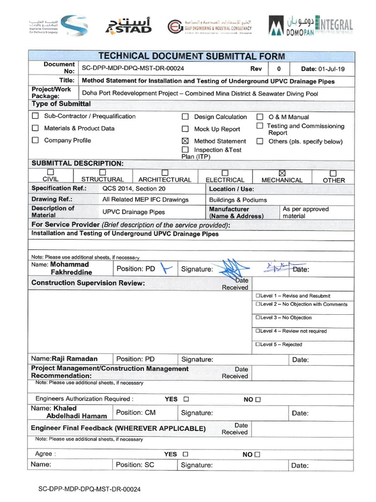 Underground UPVC Drainage Method Statement | PDF | Occupational Safety ...