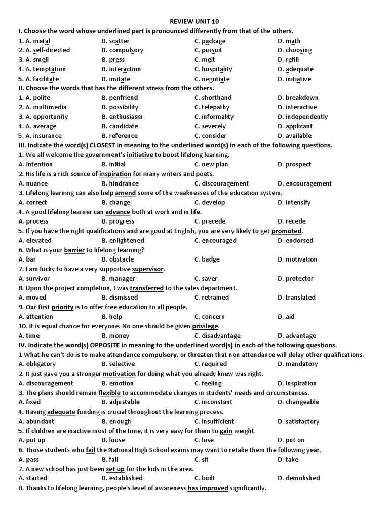 Review Unit 10 | PDF