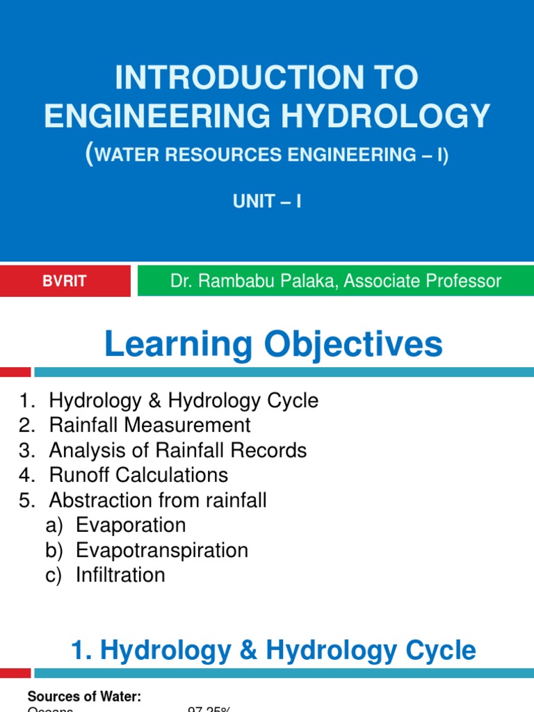 Introduction To Engineering Hydrology: Water Resources Engineering - I) Unit - I | PDF ...