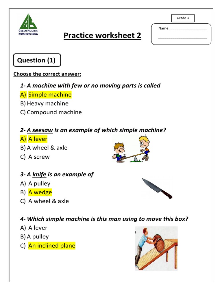 G3 Revision Sheet 2 Model Answers | PDF | Machines | Lever