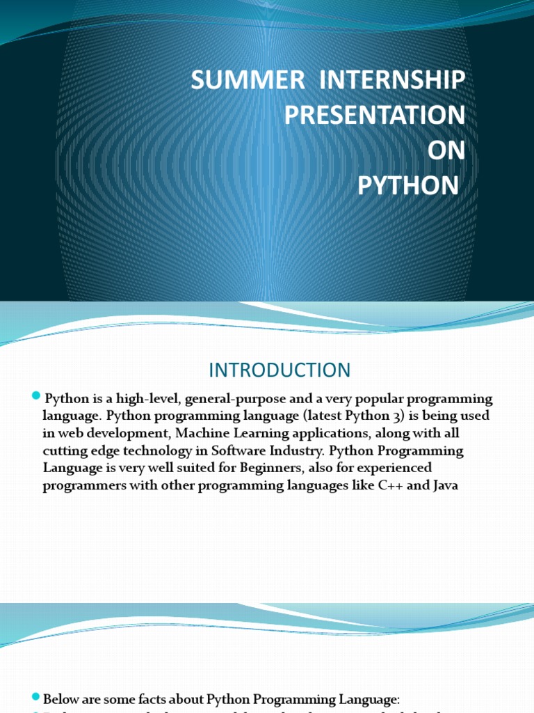 Summer Intern Presentation Pdf Python Programming Language Computer Programming