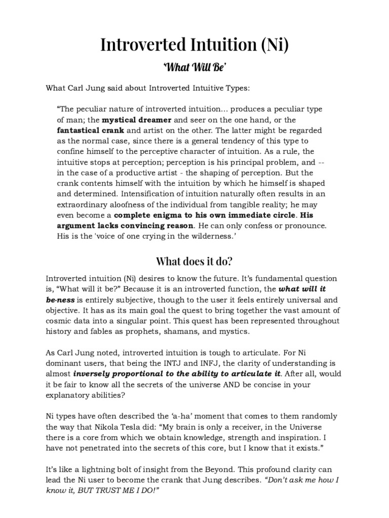 Ni - Introverted Intuition - MBTI | Download Free PDF | Intuition ...