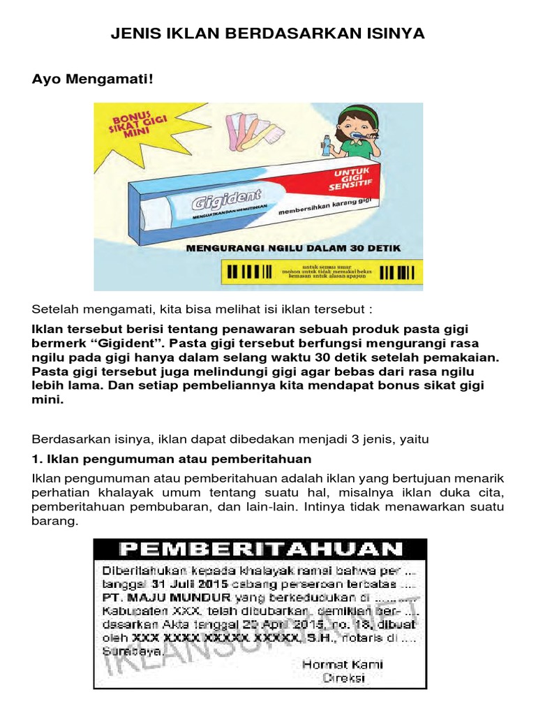 Jenis-Jenis Iklan Berdasarkan Isinya | PDF