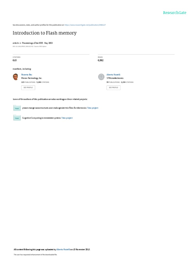 Introduction To Flash Memory: Proceedings of The IEEE May 2003 | PDF | Flash Memory | Computer ...