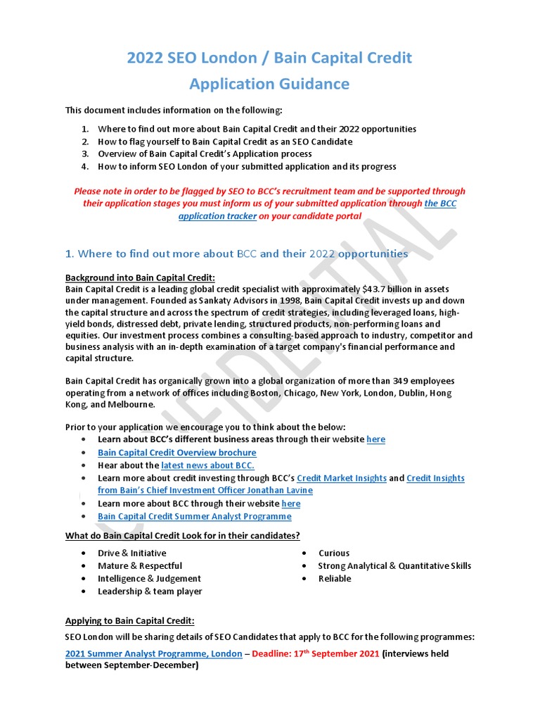 2022 Bain Capital Credit (BCC) Application Guidance | PDF | Capital ...
