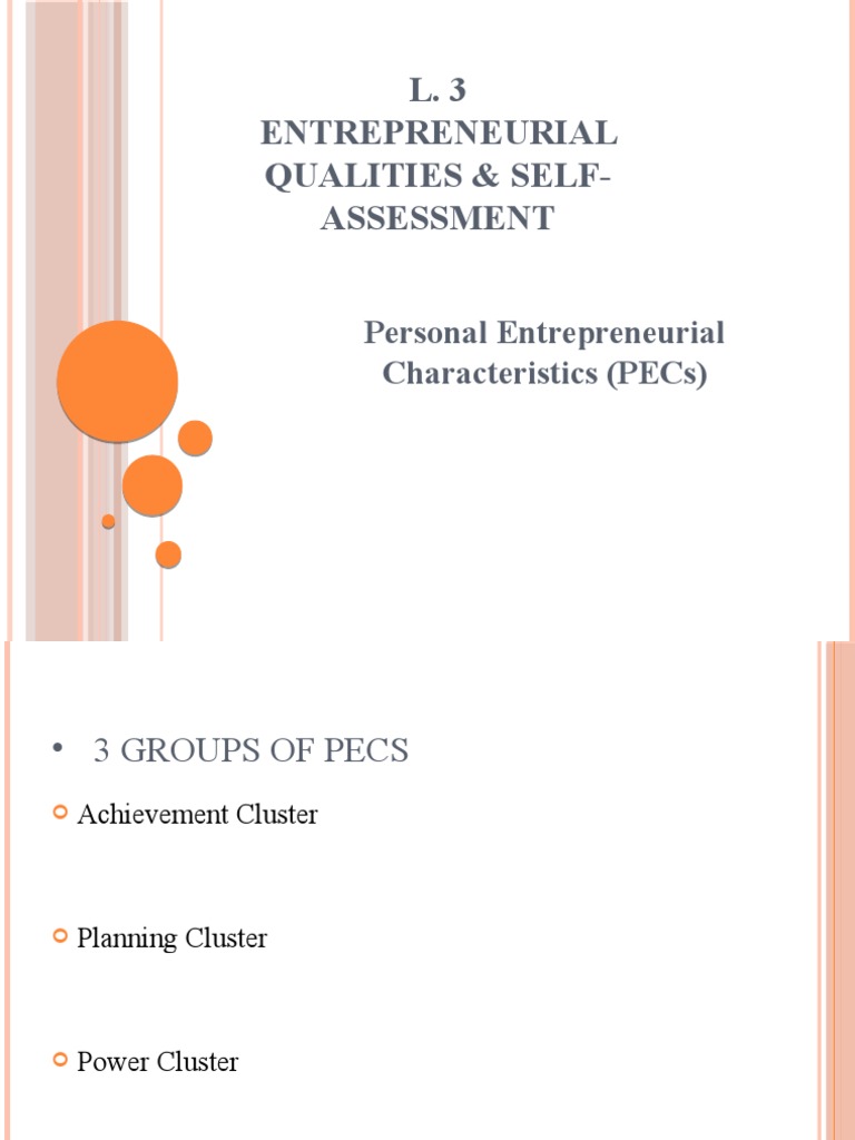 L. 3 Entrepreneurial Qualities & Self-Assessment: Personal ...