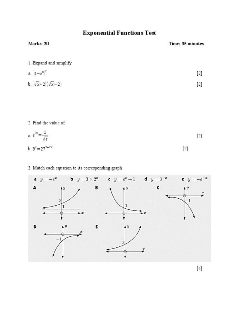 Exponential Functions Test | PDF