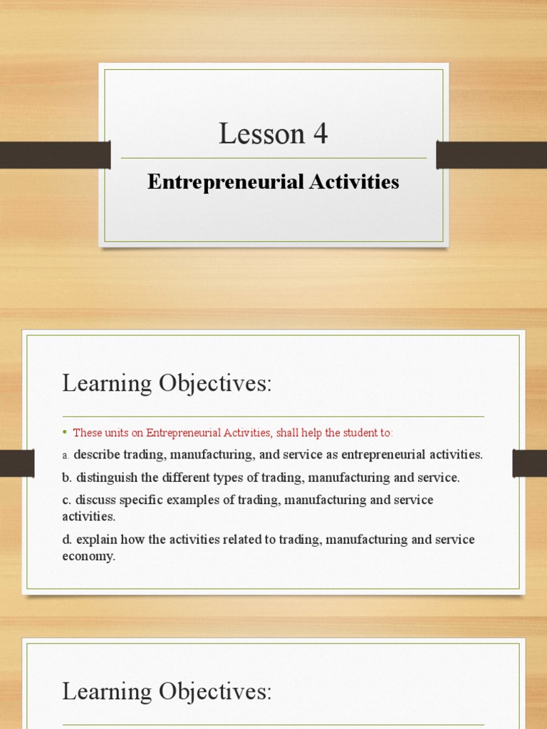 Lesson 4: Entrepreneurial Activities | PDF | Retail | Cost