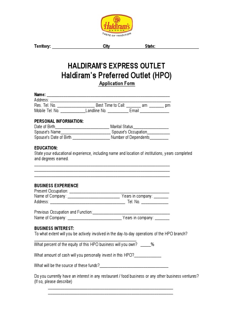 Haldirams HPO-APPLICATION-FORM | PDF | Economies | Business