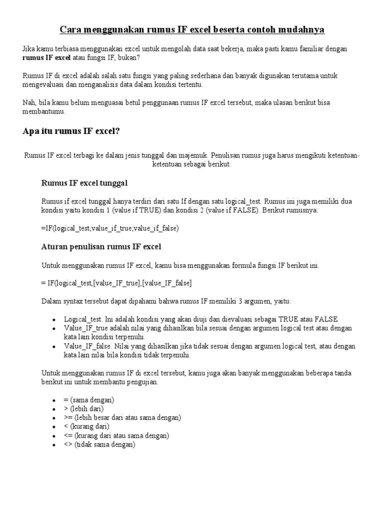 Panduan Rumus IF Excel Mudah | PDF
