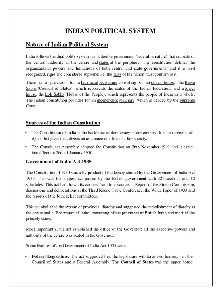 IndianPolitical System NOtes | PDF | Government Of India | Pardon