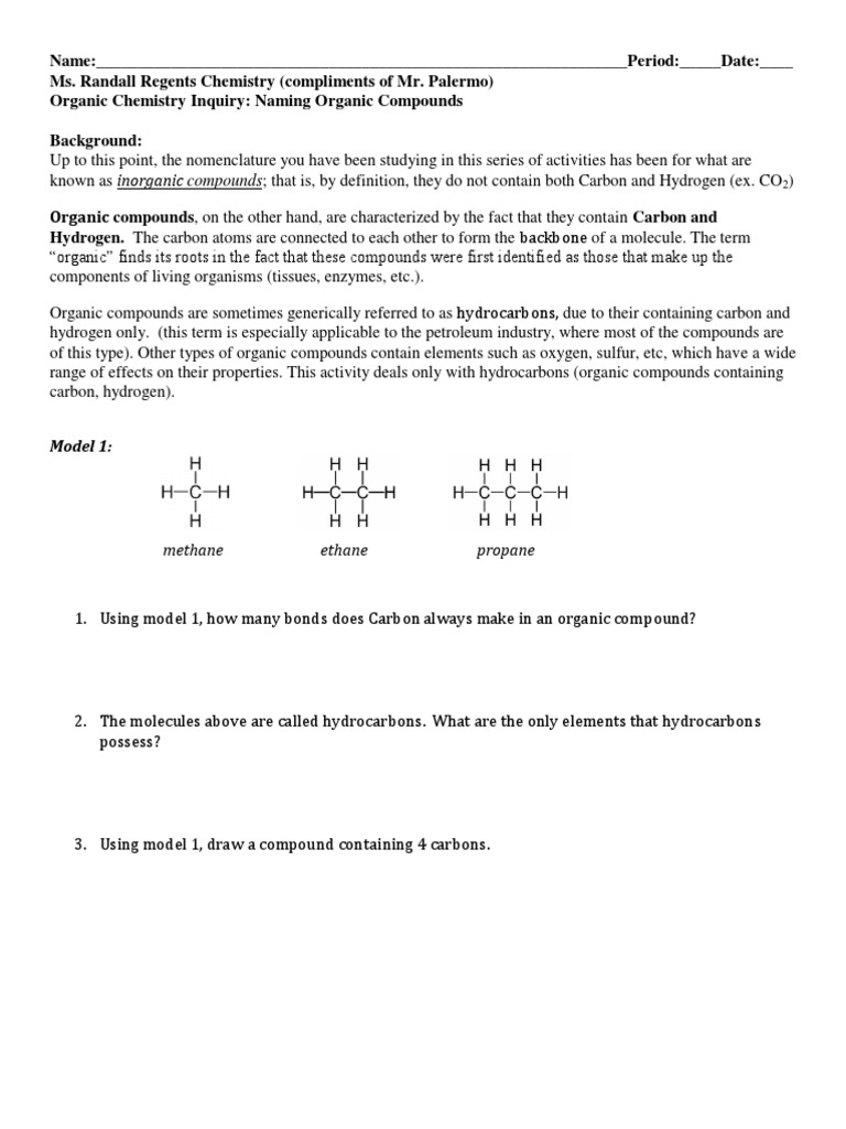 Organic Chem Inquiry Naming | PDF | Alkene | Alkane