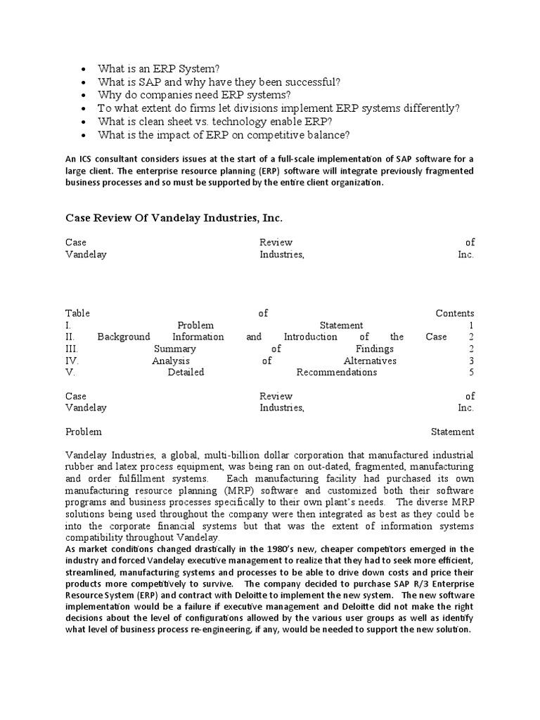 Vandelay Case | PDF | Enterprise Resource Planning | Information Technology Management