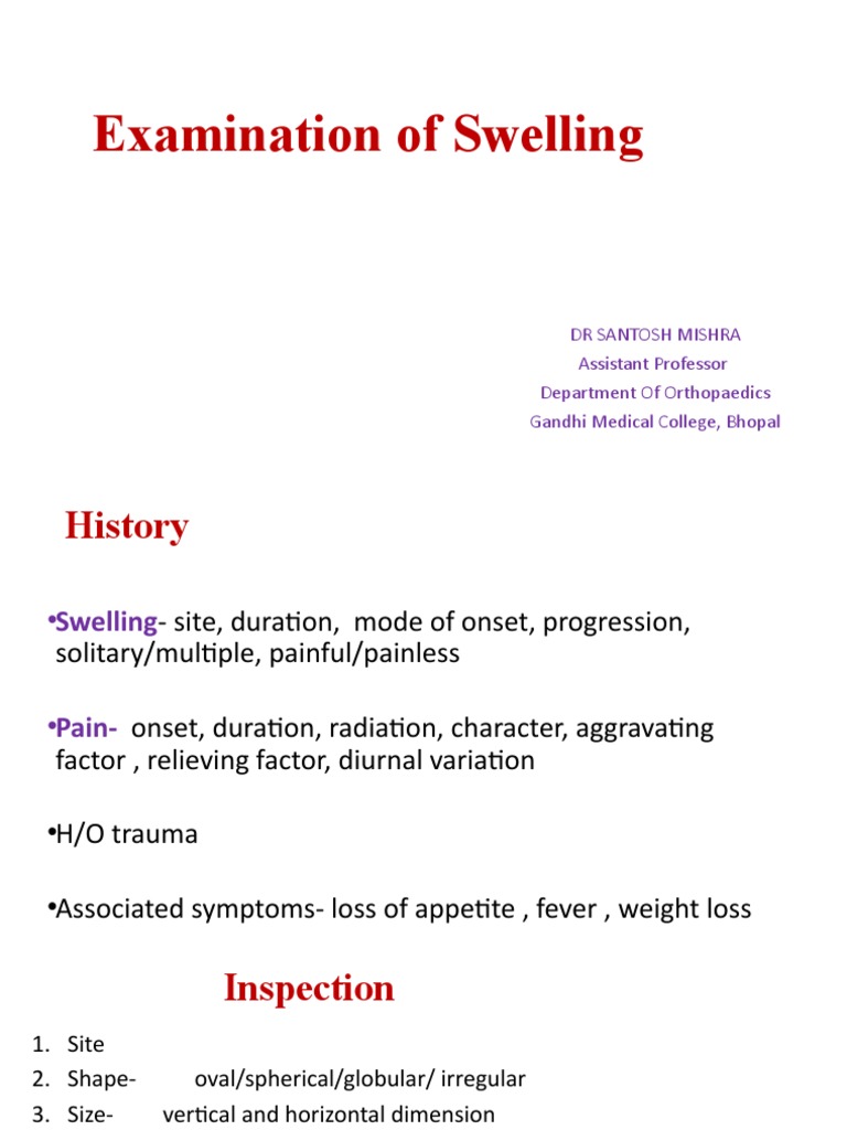 Examination of Swelling: DR Santosh Mishra Assistant Professor ...