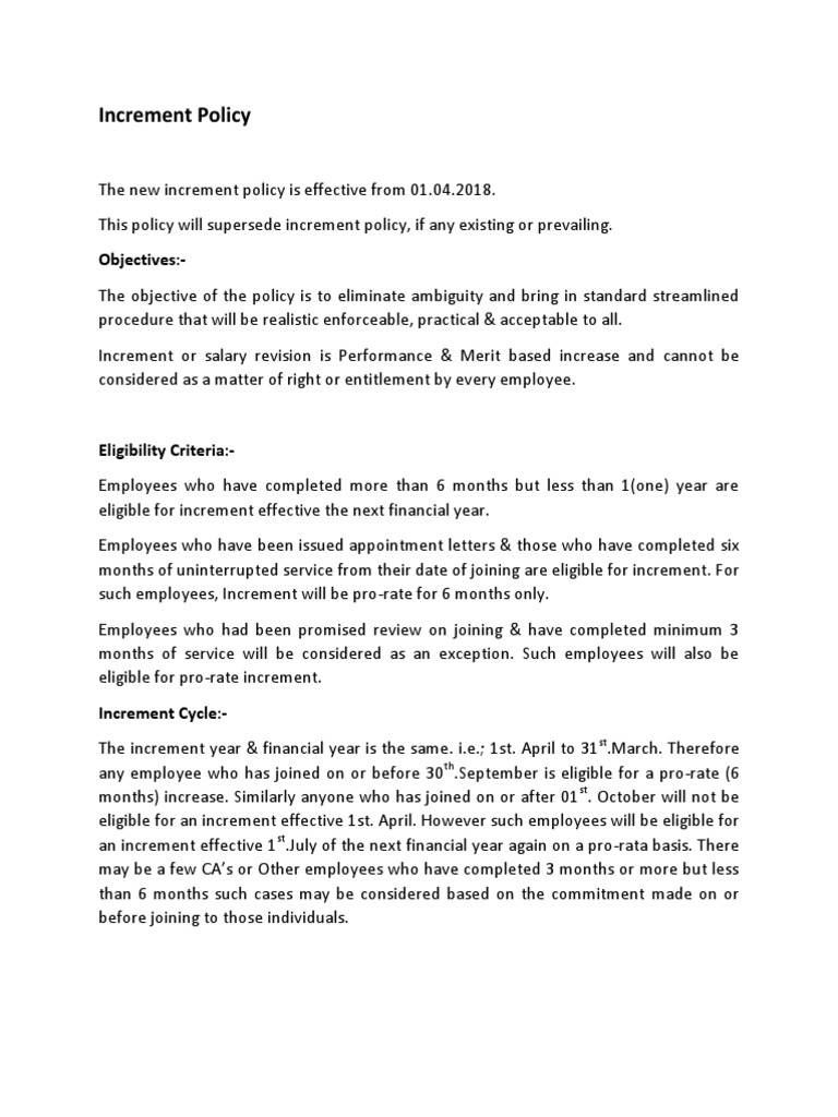 Increment Policy - 2018 | PDF | Performance Appraisal | Economies