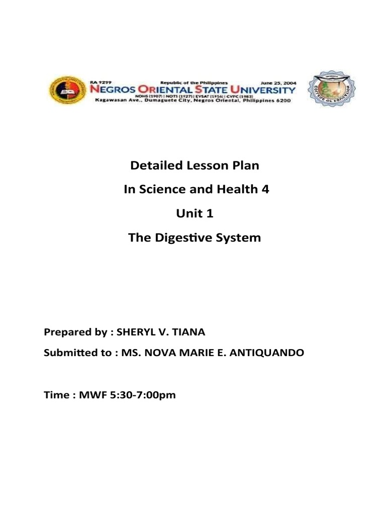 Detailed Lesson Plan in Science and Health 4 Unit 1 The Digestive ...