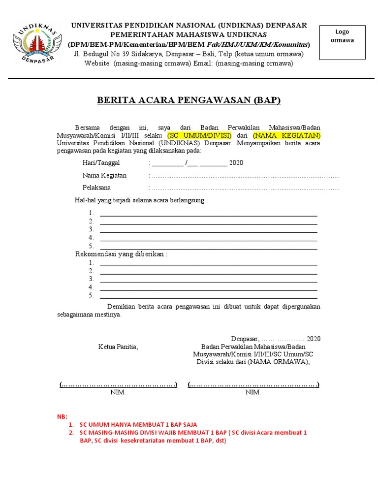 Format BAP Kegiatan | PDF