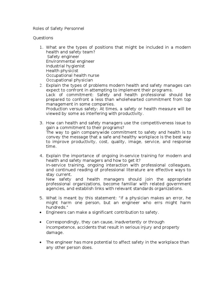 Roles of Safety Personnel | PDF | Occupational Safety And Health | Safety