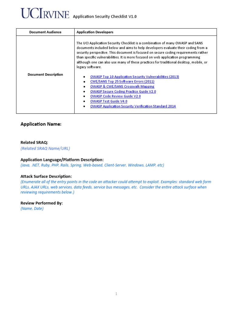 Application Name:: Application Security Checklist V1.0 | PDF | Cryptography | Encryption