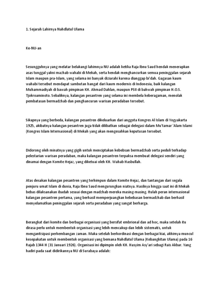 Sejarah NU | PDF | Ilmu Sosial