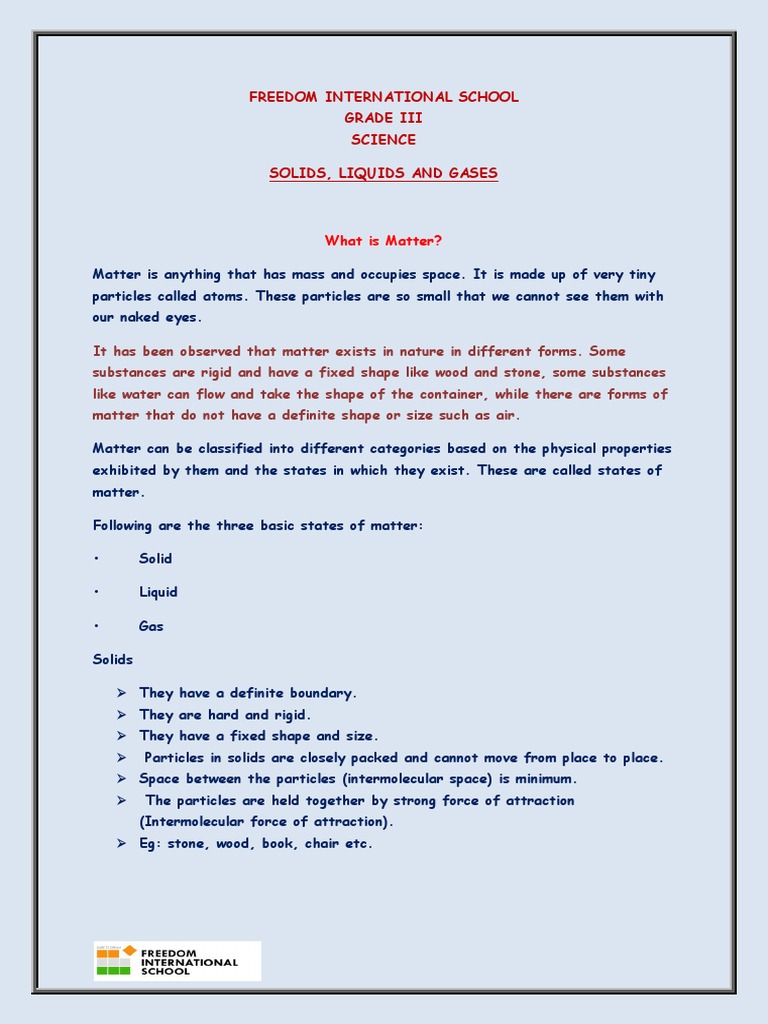 Grade 3 Science: States of Matter | PDF | Matter | Gases